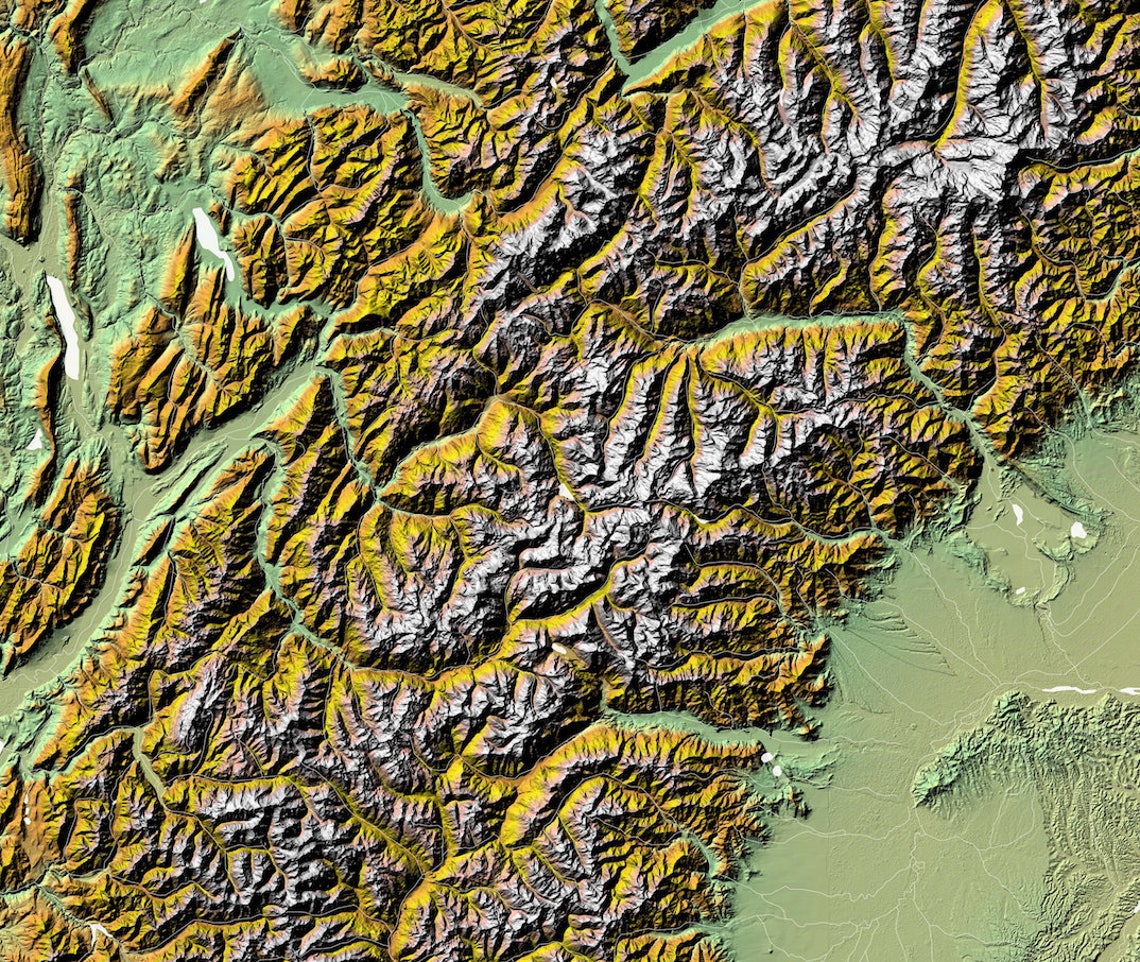 Map of the Alps Topography & Terrain Map Poster Austria | Etsy