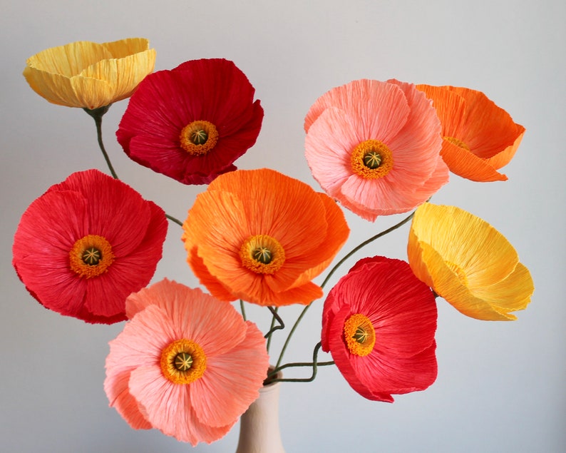 Poppy Flowers Handmade Paper Flowers in Bright Colors - Etsy UK
