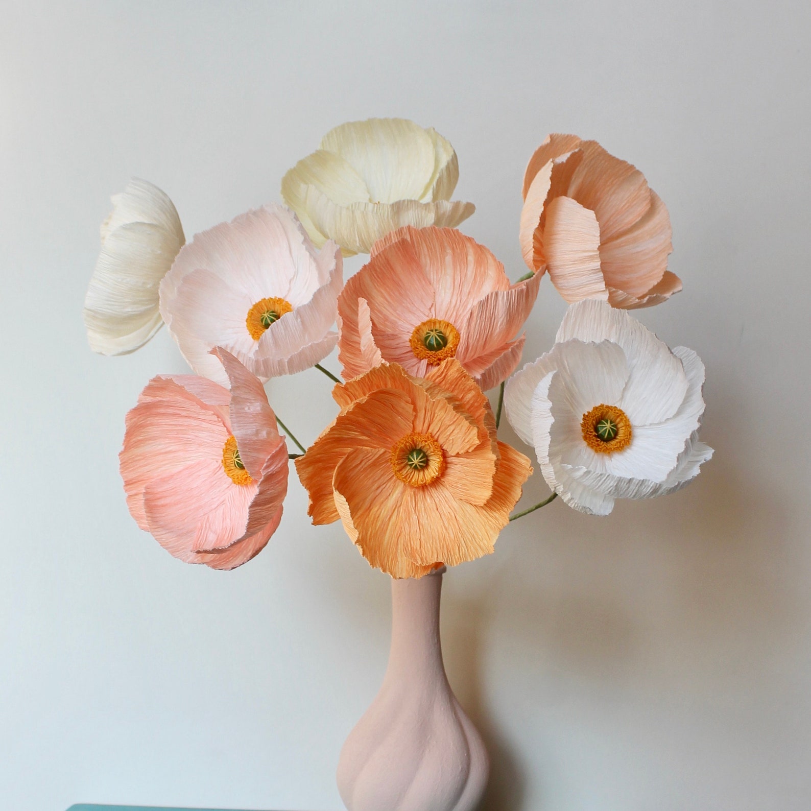 Poppy Flowers Handmade Paper Flowers in Soft Shades - Etsy