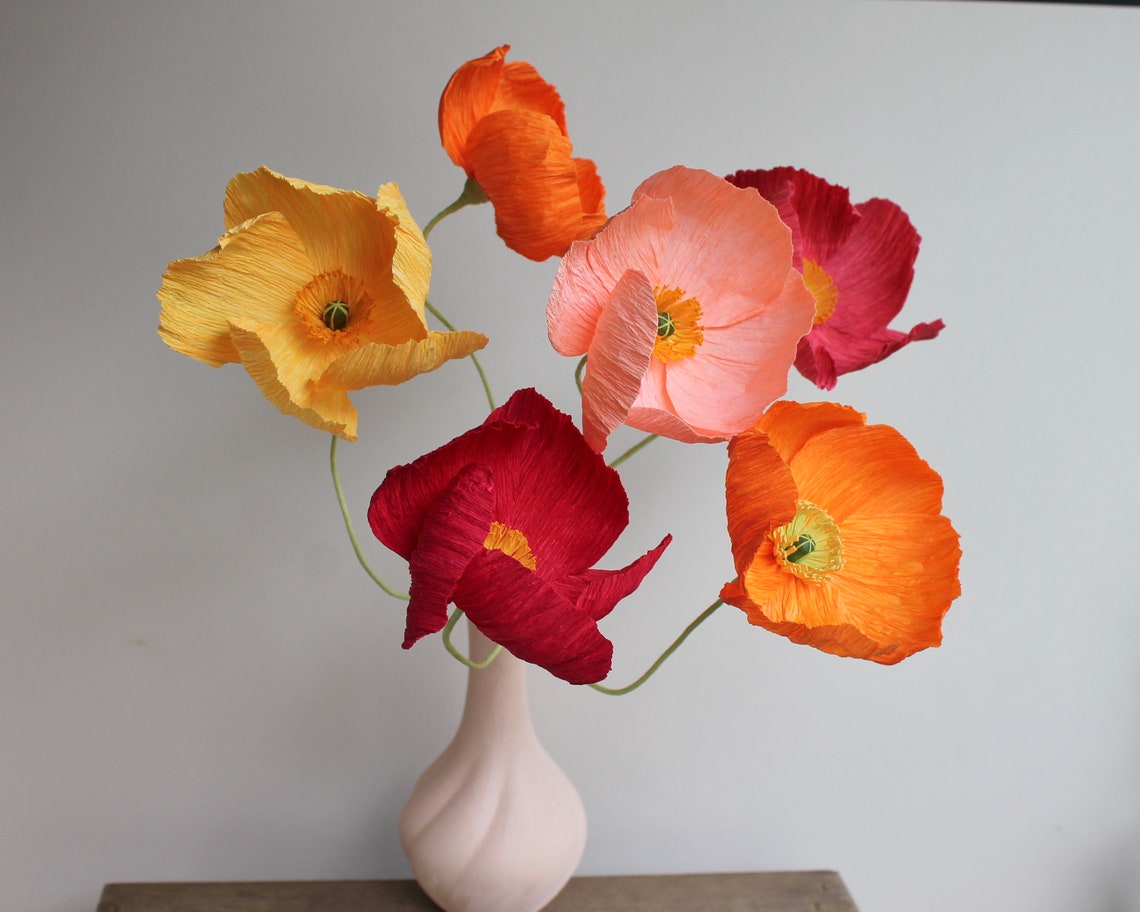 Poppy flowers handmade paper flowers in bright colors | Etsy