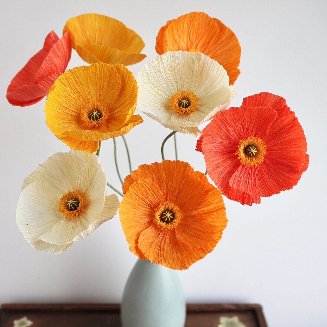 Mini Poppy Flowers, Handmade Paper Flower Bouquet - Etsy