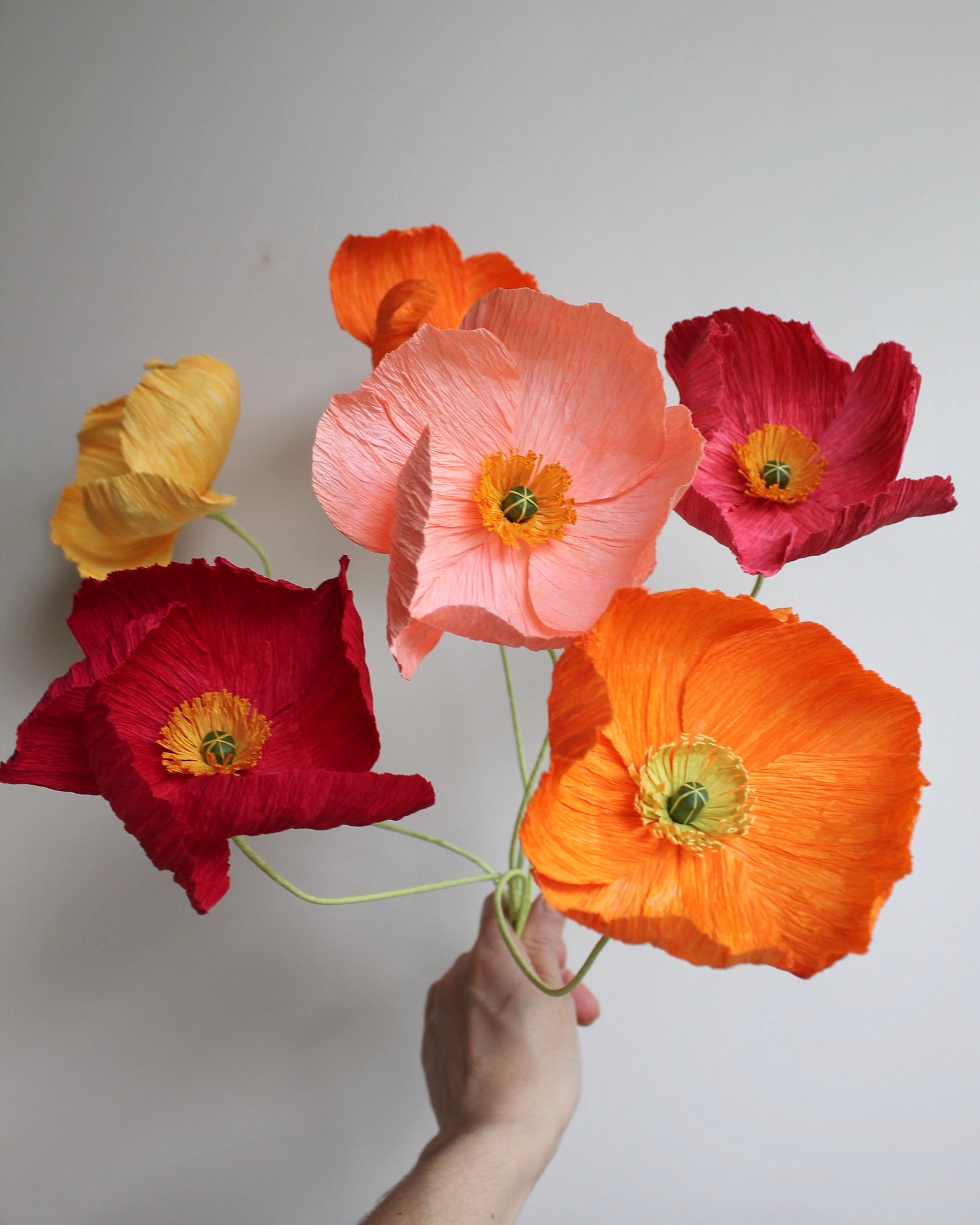 Poppy flowers handmade paper flowers in bright colors | Etsy