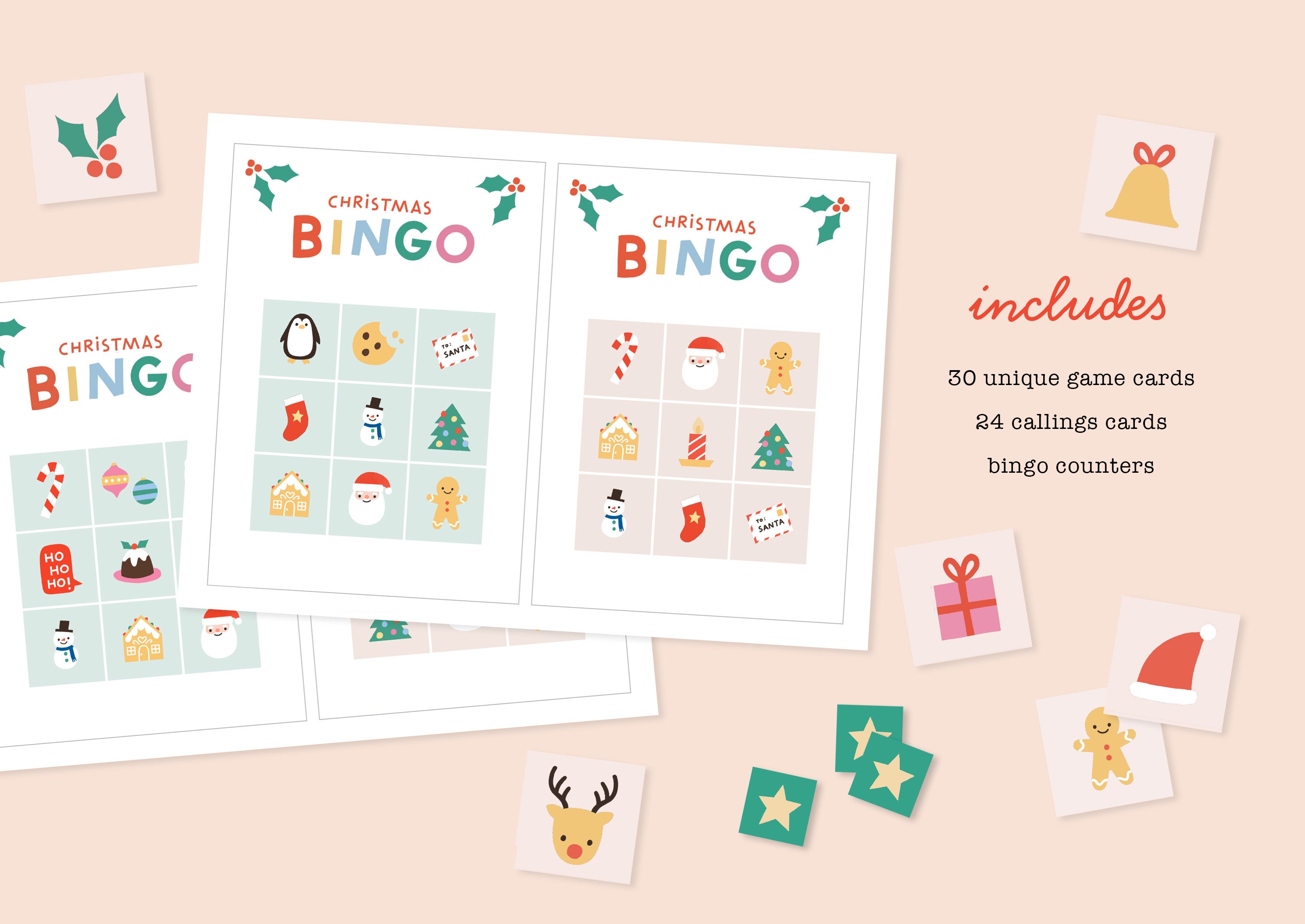 Christmas Bingo Game Christmas Bingo Family and Kids Game Fun Christmas ...