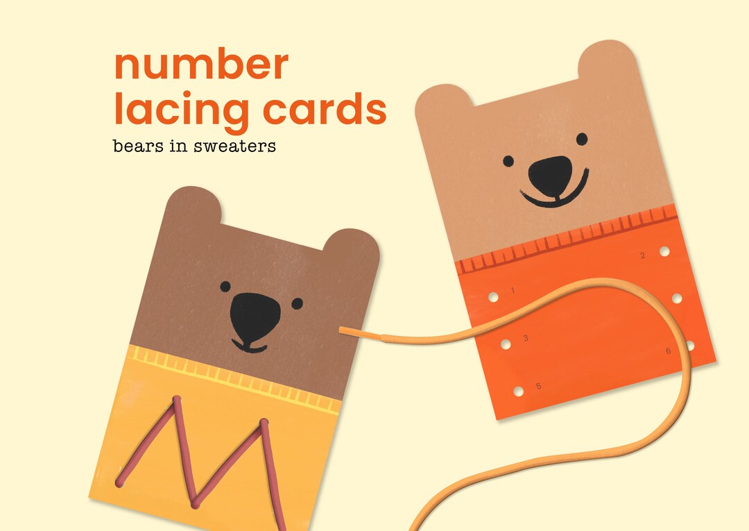 Number Lacing Cards Animal Lacing Cards Bears in Sweaters - Etsy