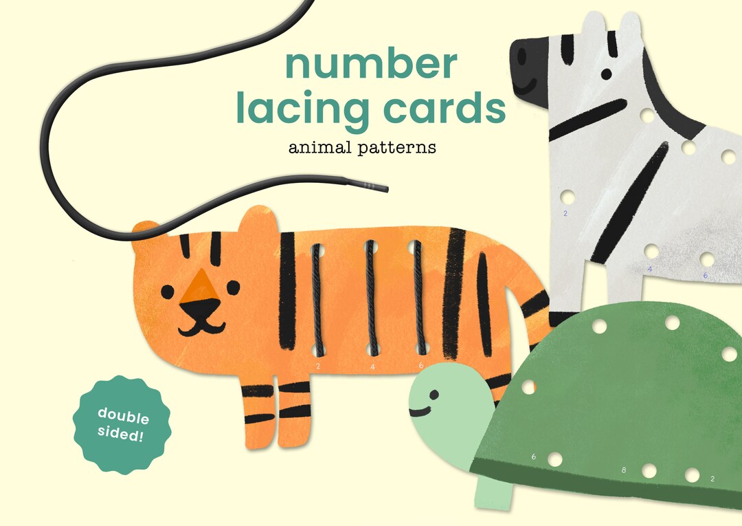Number Lacing Cards for Kids | Animal Stripes Pattern Lacing Cards Game ...