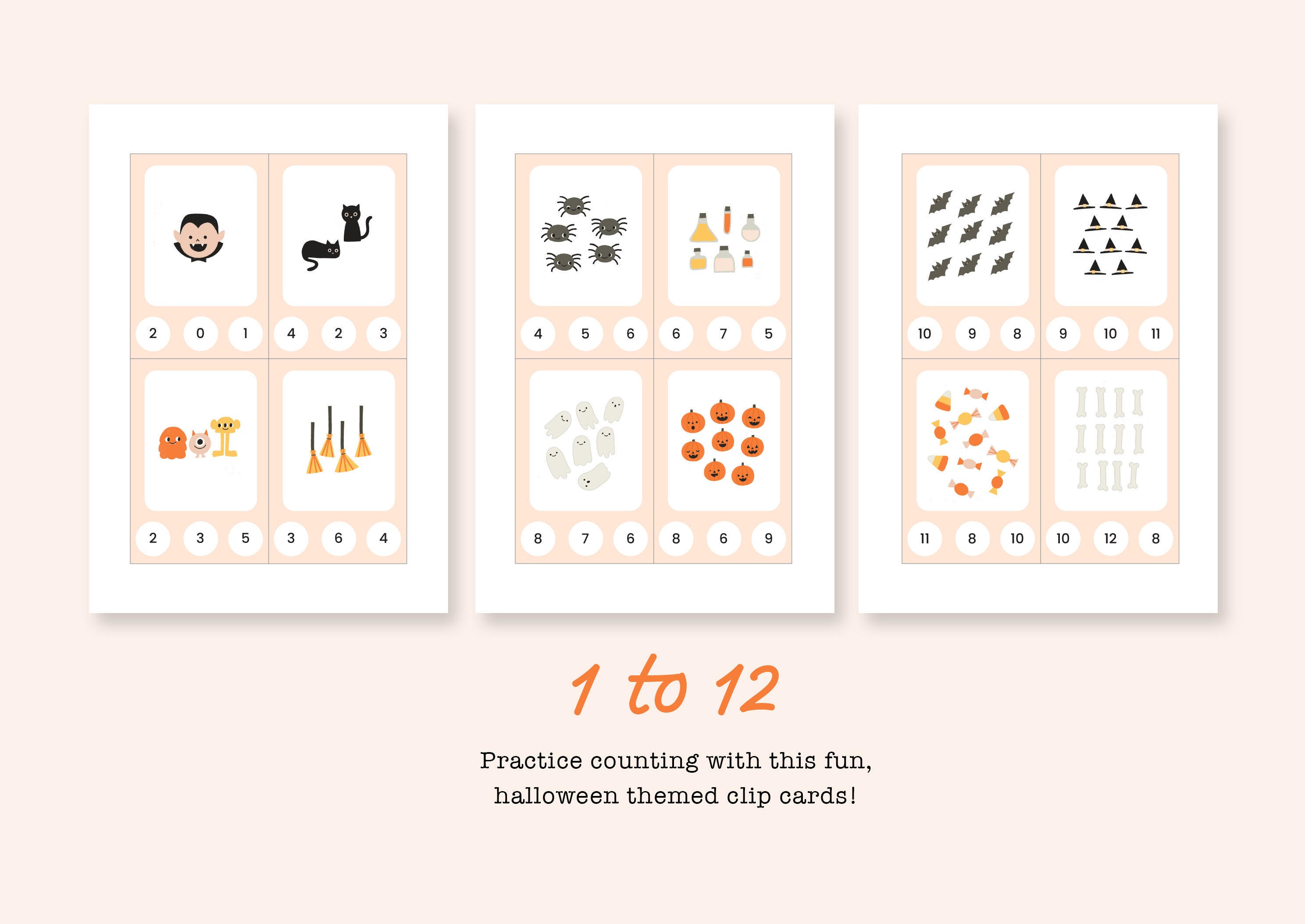 Halloween Counting and Clip Cards Learning Numbers and Counting 1 to 12 ...