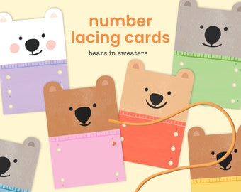 Number Lacing Cards for Kids Animal Stripes Pattern Lacing Cards Game ...