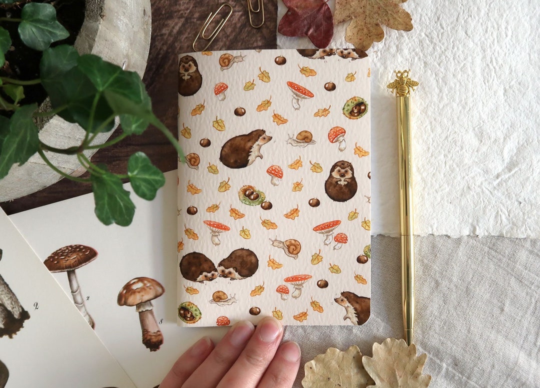Notebook A6 Hedgehogs in Autumn, Handmade Notebook, Recylced Paper ...