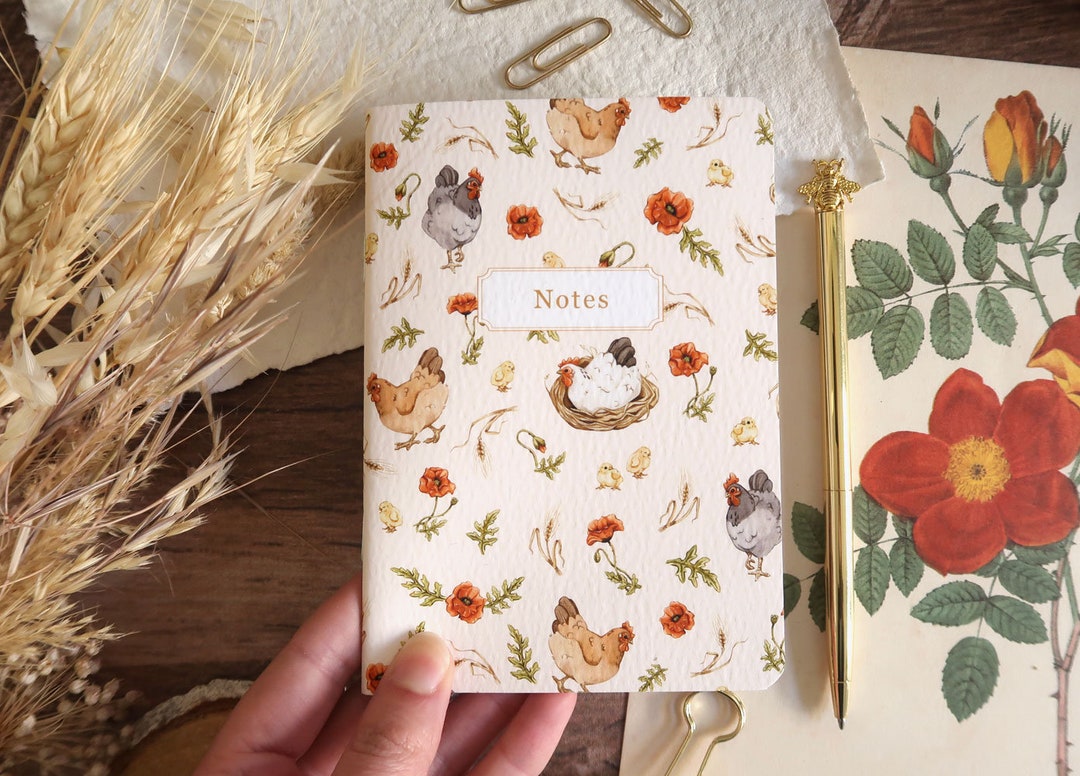 Notebook A6 Hens and Poppies, Handmade Notebook, Recycled Paper, Animal Stationery - Etsy