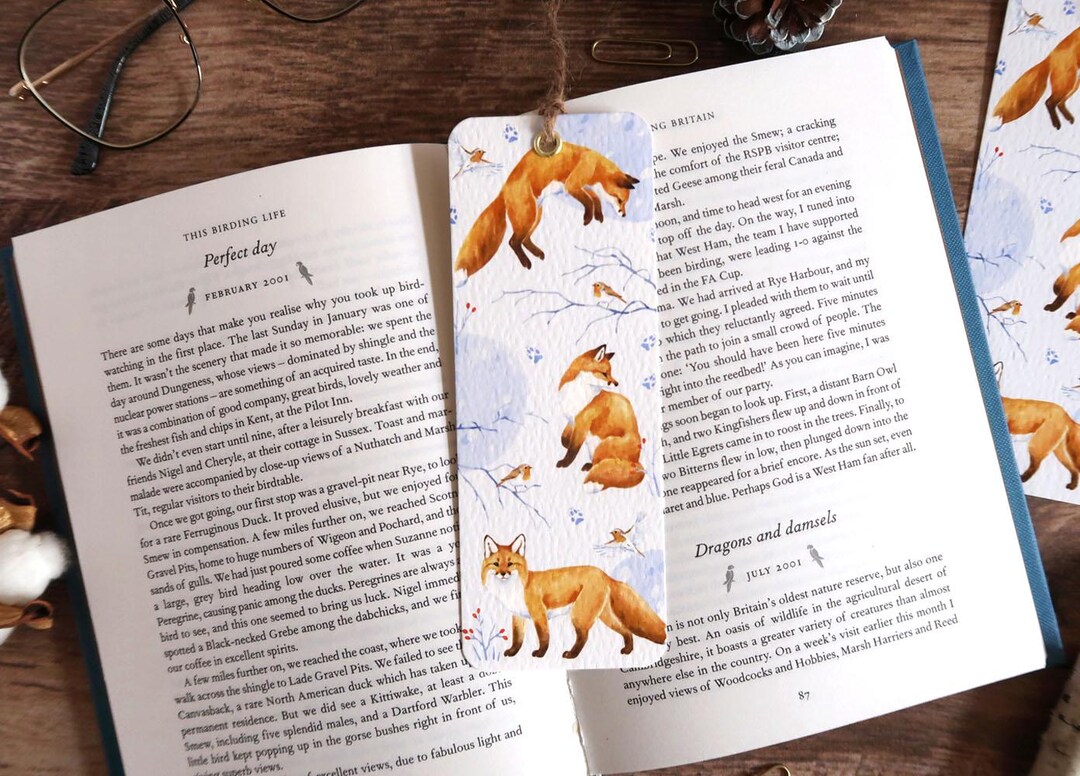 Illustrated Bookmark | Red Fox and Robin, Watercolor Winter Motif ...