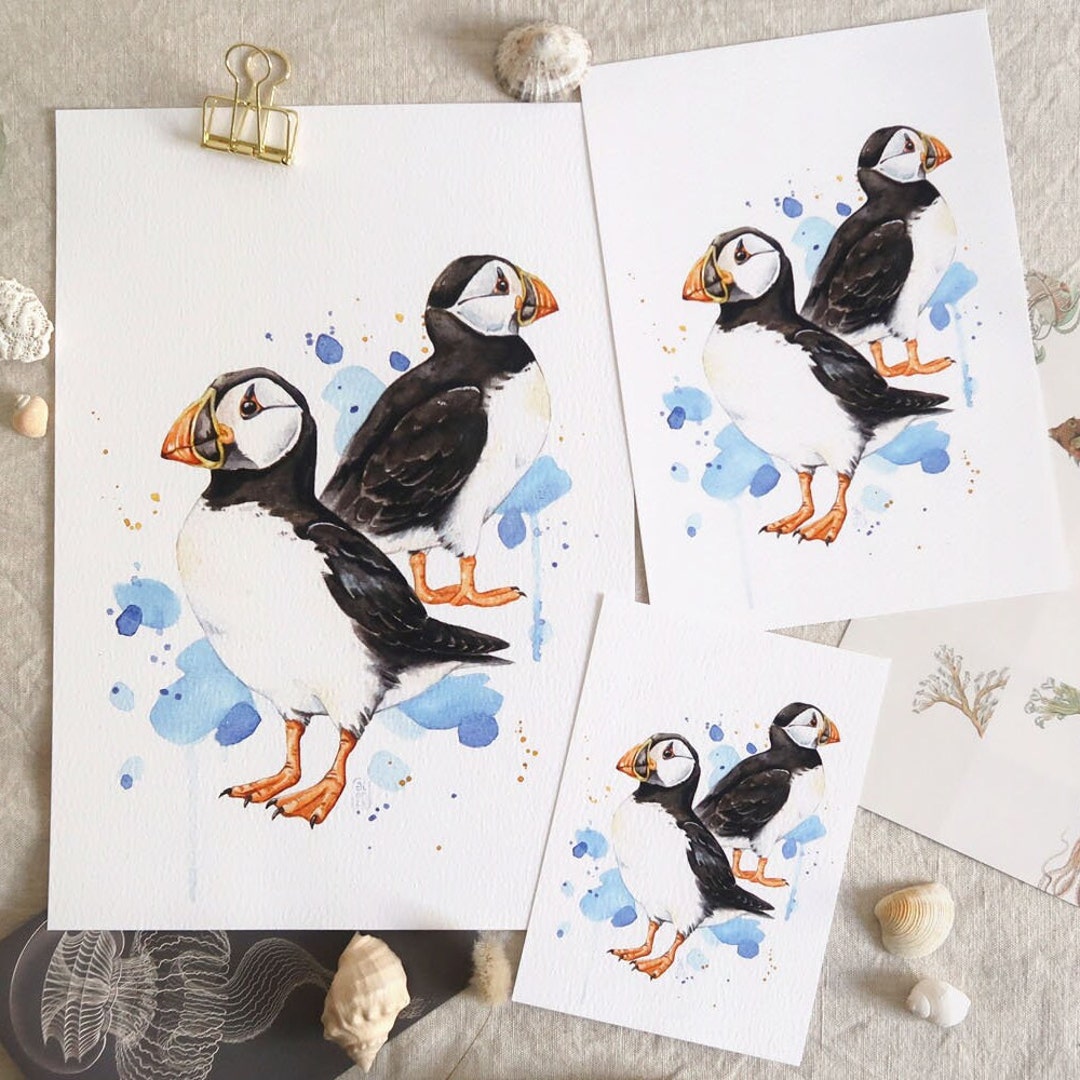 Puffin Watercolor Illustration to Frame Art Print, Seaside Wall Art ...