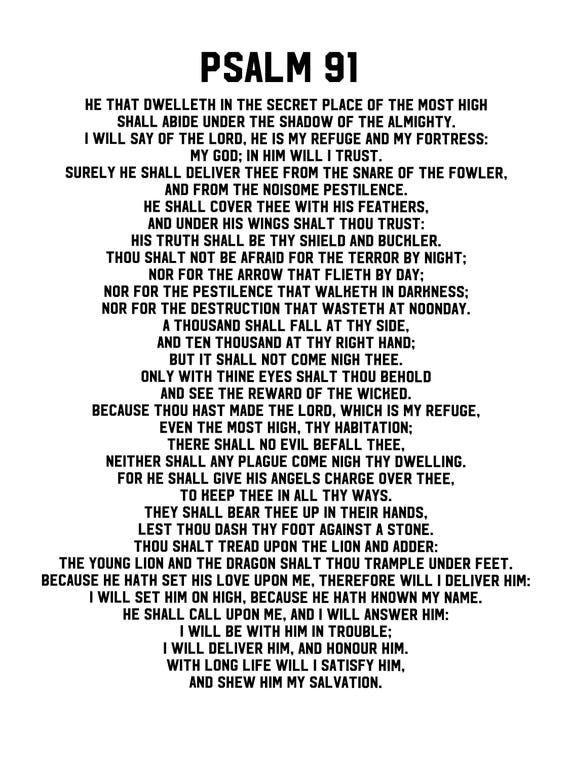 Psalm 91 Poster Printable PDF Gift Psalm 91 Prayer Card Wall Etsy Canada