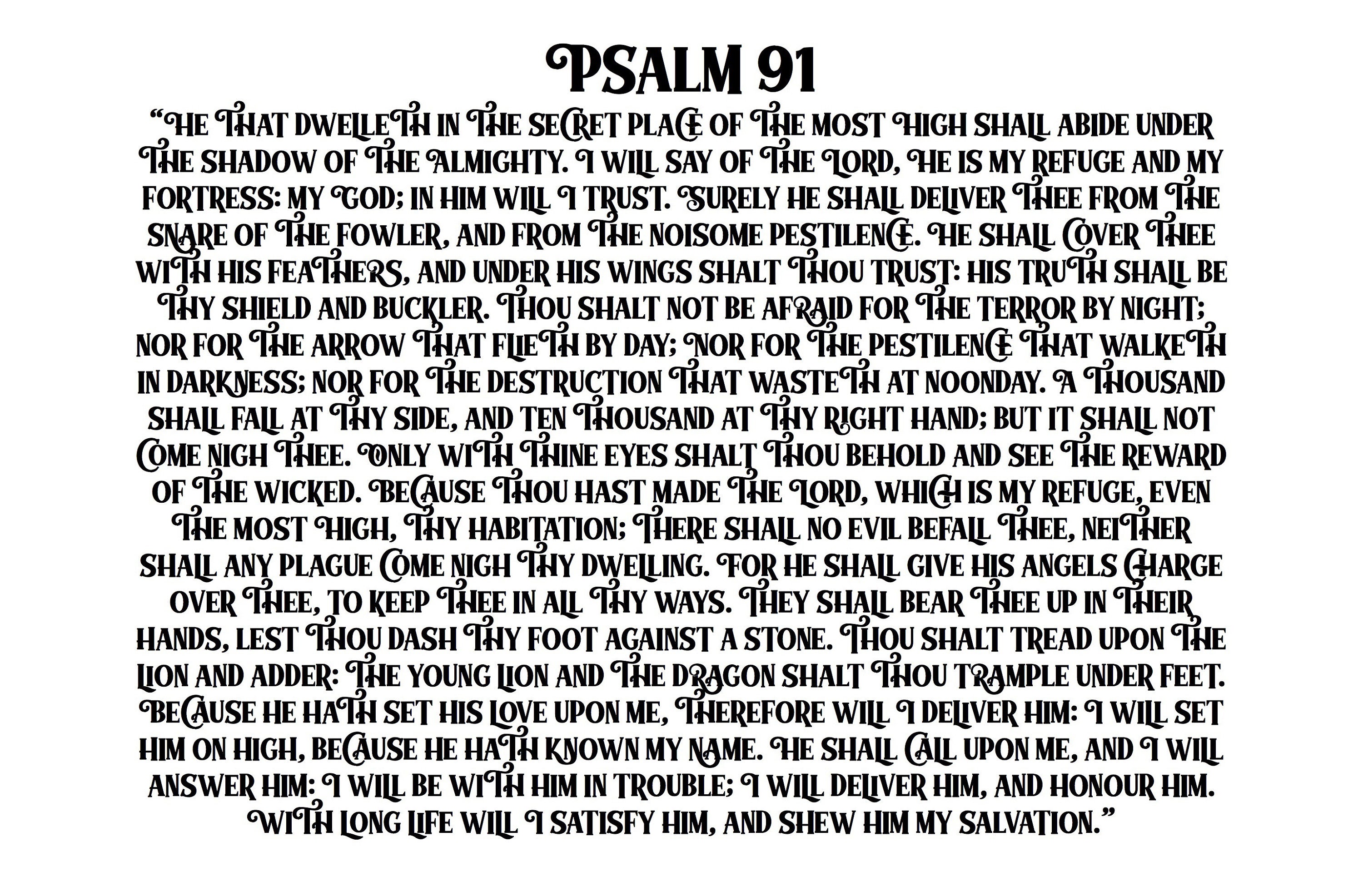 Psalm 91 Poster in KJV. DOWNLOAD Bible Wall Art PDF Home Decoration ...