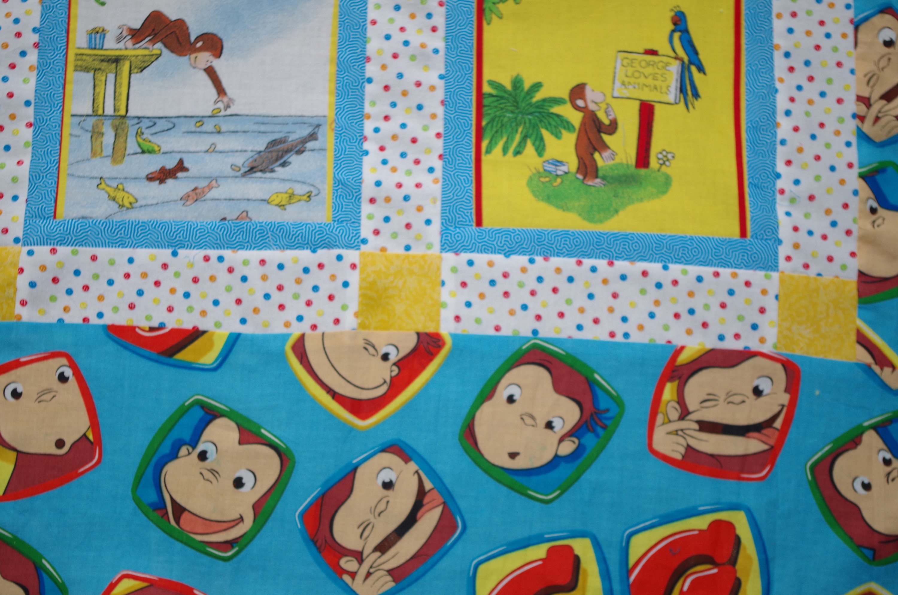 YOU CHOOSE: Curious George Handmade Patchwork Cotton Baby Quilt Crib ...