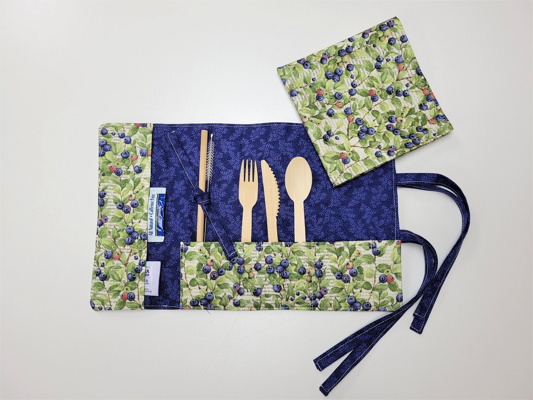 Blueberries Utensil Roll, Picnic-ready, Travel Utensil Roll, Eco ...
