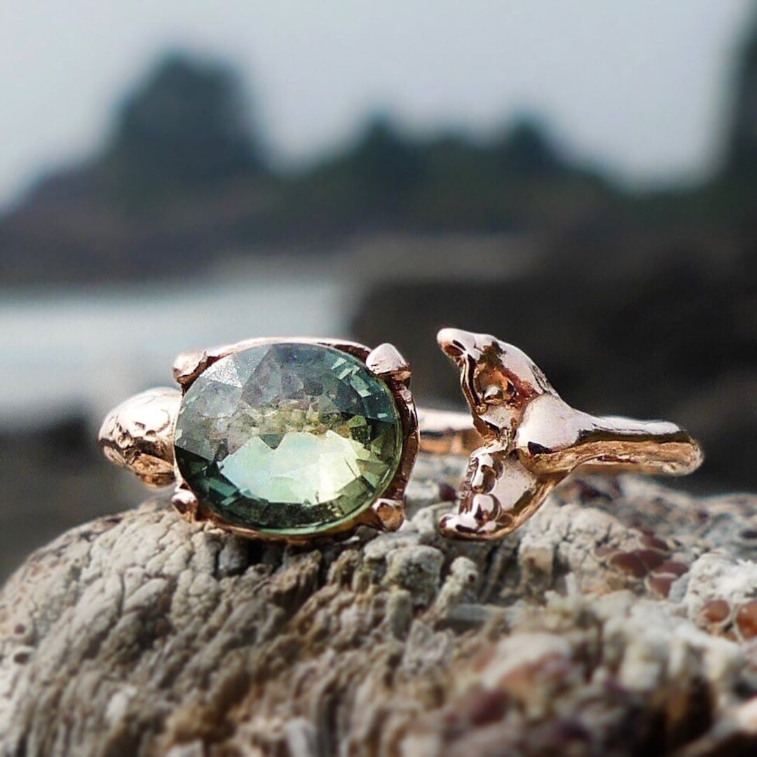 Handmade Solid 14k Gold Whale Ring, Nature Inspired Jewelry, Green ...