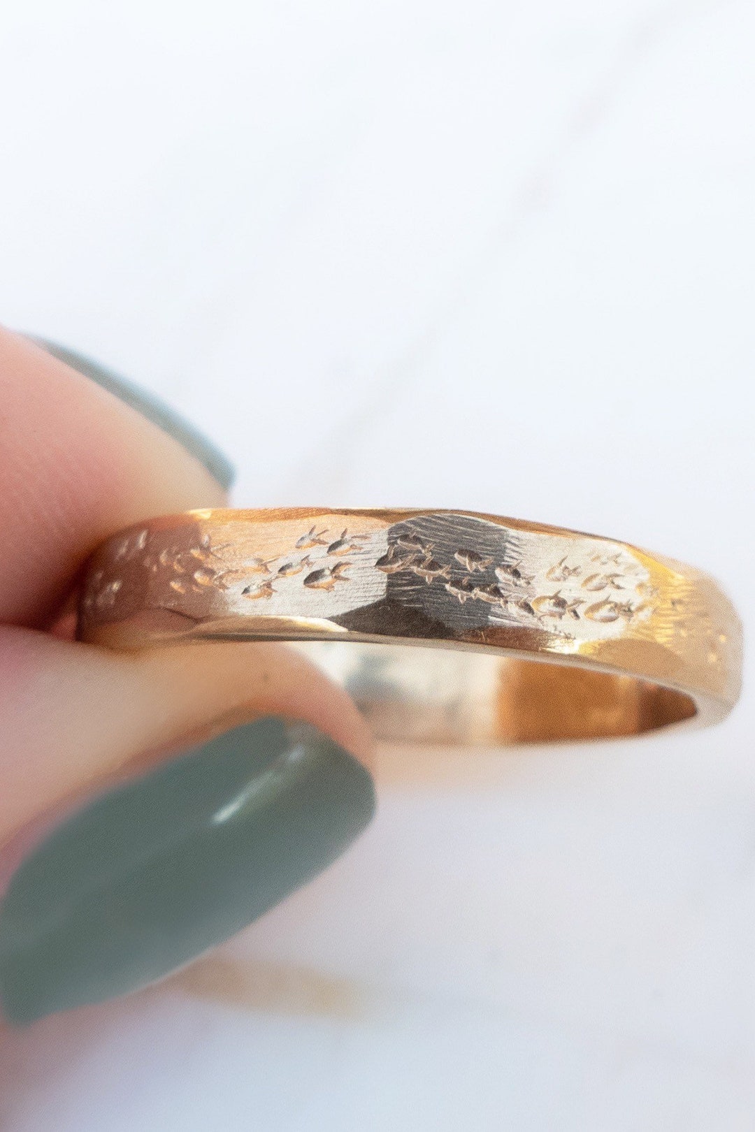 Fish Ring Gold Mens Rustic Wedding Band - Etsy