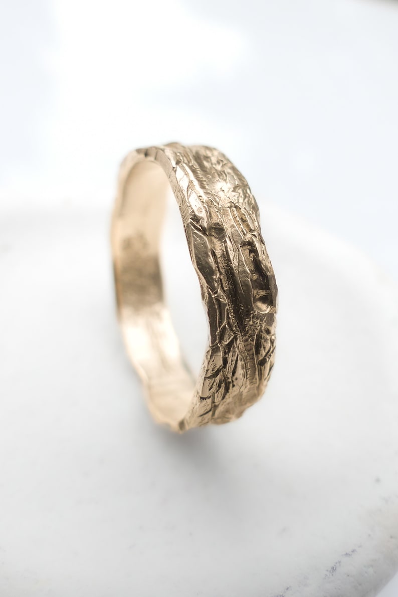 Tree Branch Ring With Bark Texture 14k Gold - Etsy