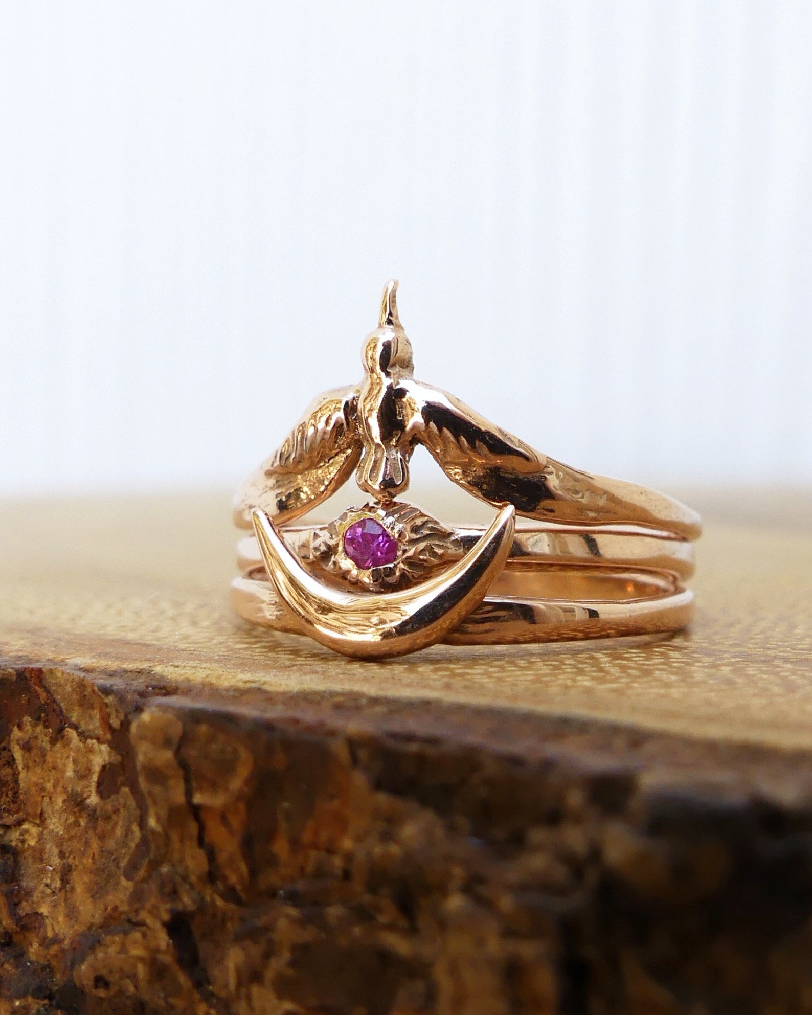 Hummingbird Ring 14k Gold Stacking Engagement Ring - Etsy