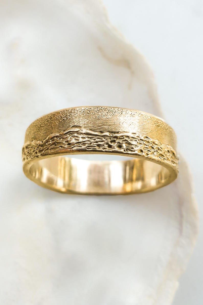 Ocean Wedding Ring - Waves Gold Band - Beach Tide - Etsy UK