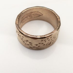Men’s Feather Ring 14k Gold Rustic Wedding Band With Birds - Etsy