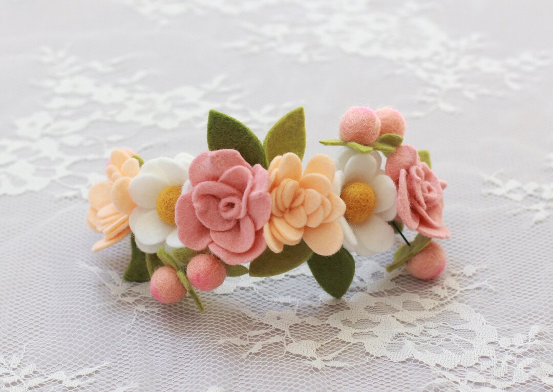 Felt Flower Crown Midsummer Crown Headband Blush Peach Flower Crown ...