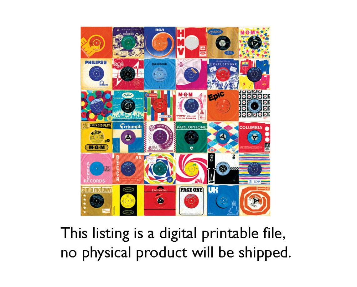 7 Inch Record Sleeves | Retro Vinyl 45rpm Wall Art | Gift for Music ...
