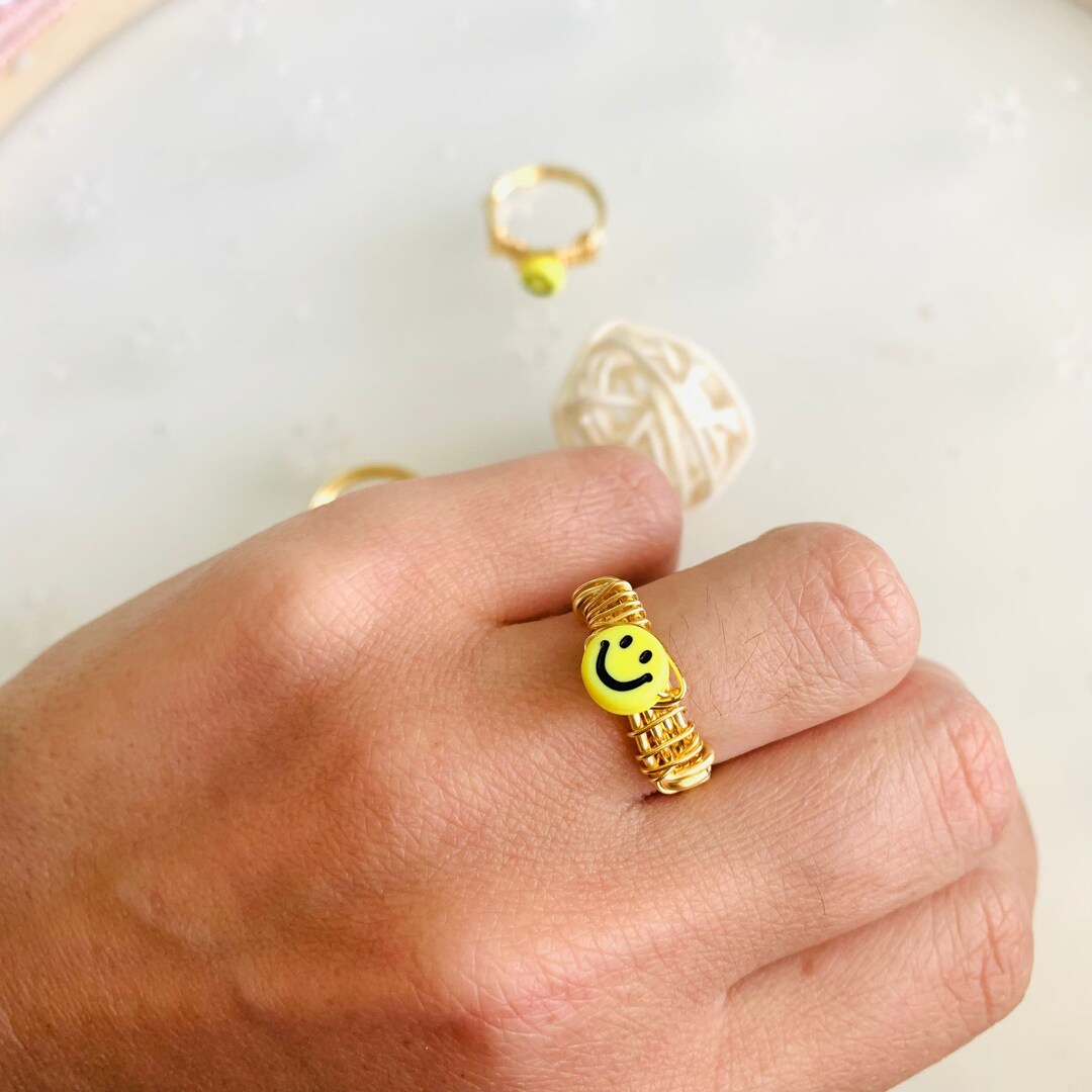 Smiley Face Ring, Smile Ring, Happy Face Ring Stackable, Emoji Ring ...
