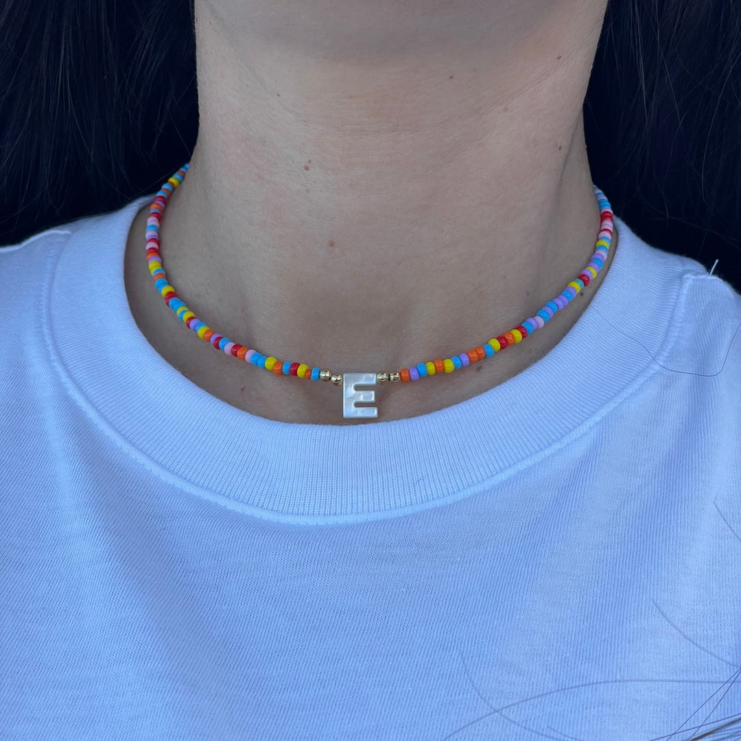 Custom Beaded Necklace, Bead Initial Necklace, Smiley Face Necklace ...