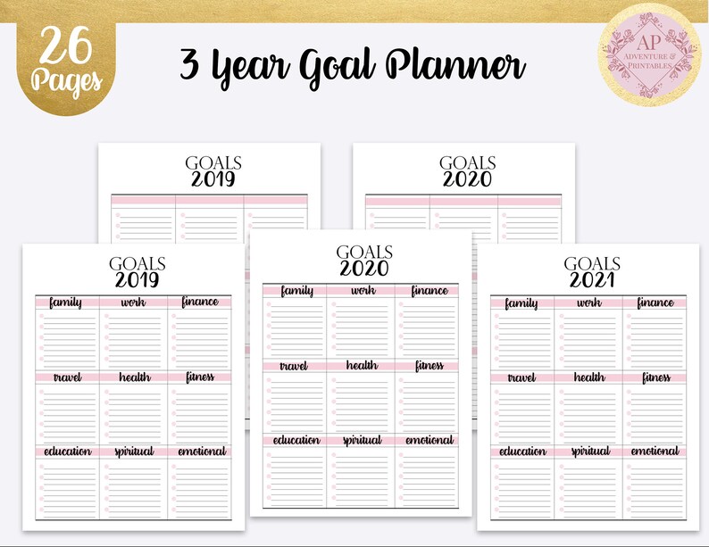 Goal Planner for 2019-2020-2021 Bundle, Goal Setting, Goal Tracker ...