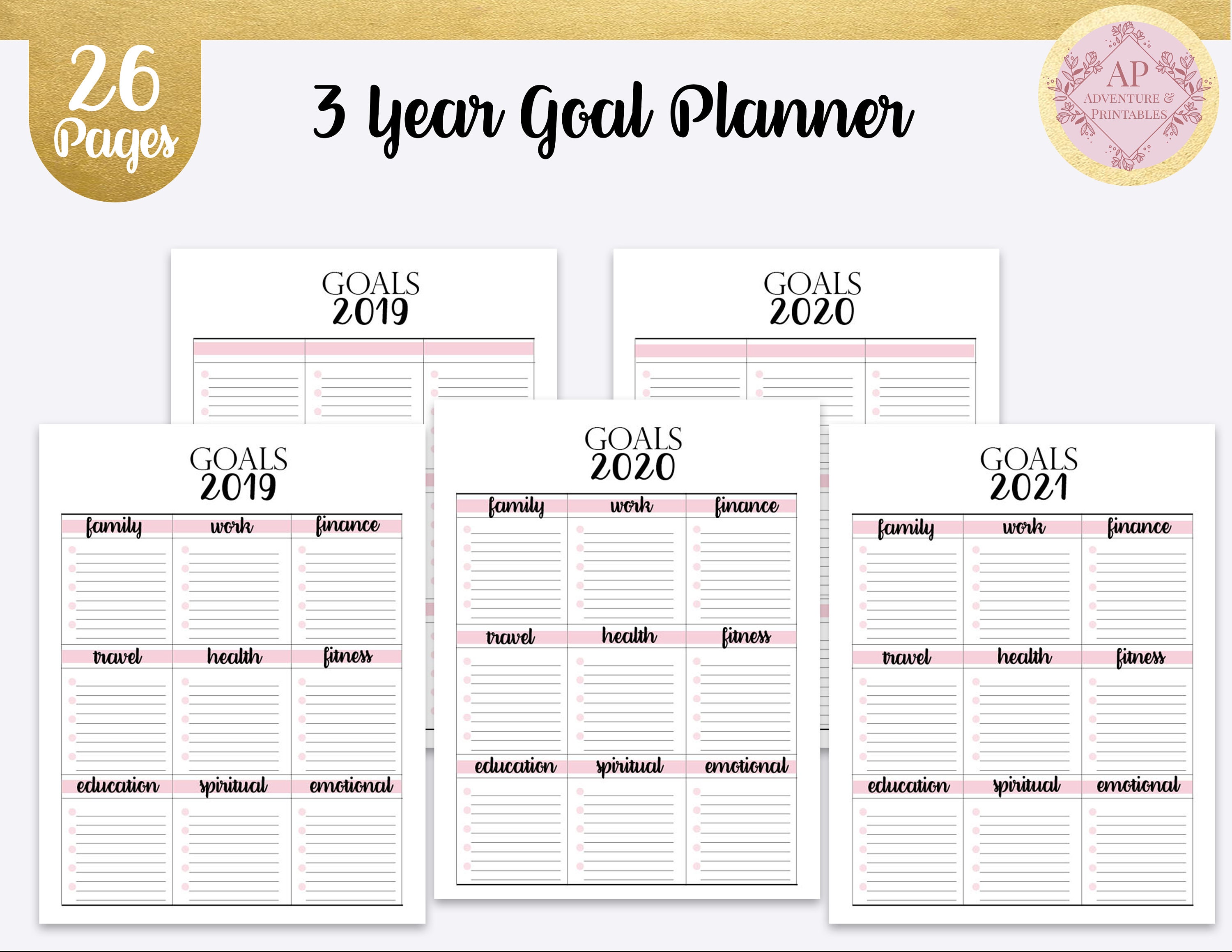 Goal Planner for 2019-2020-2021 Bundle, Goal Setting, Goal Tracker ...