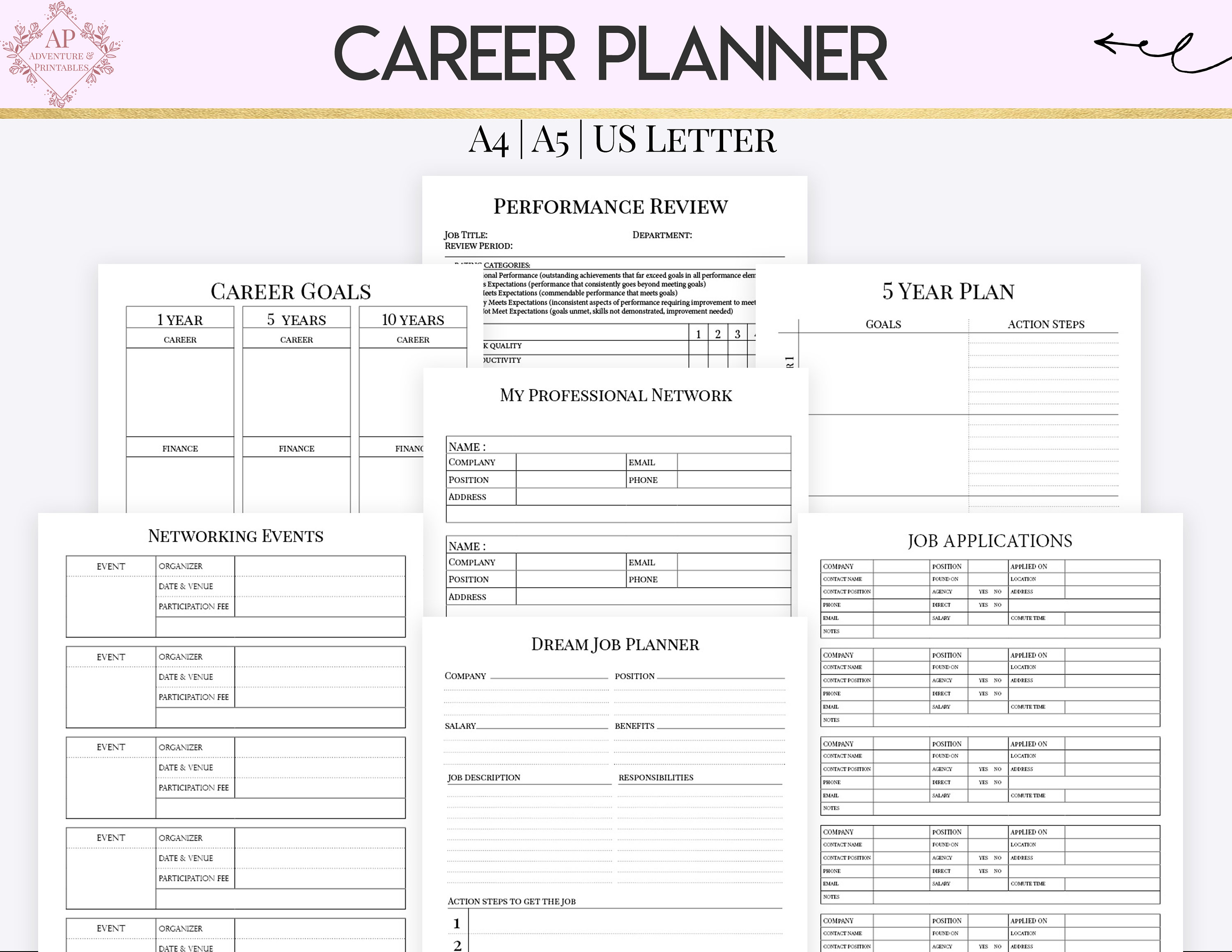 Career Planner Job Planning Insert Dream Job Application - Etsy