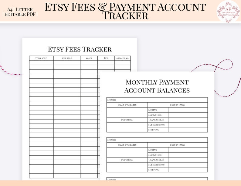 Etsy Fees Tracker and Payment Account Balance Tracker, Editable Etsy ...