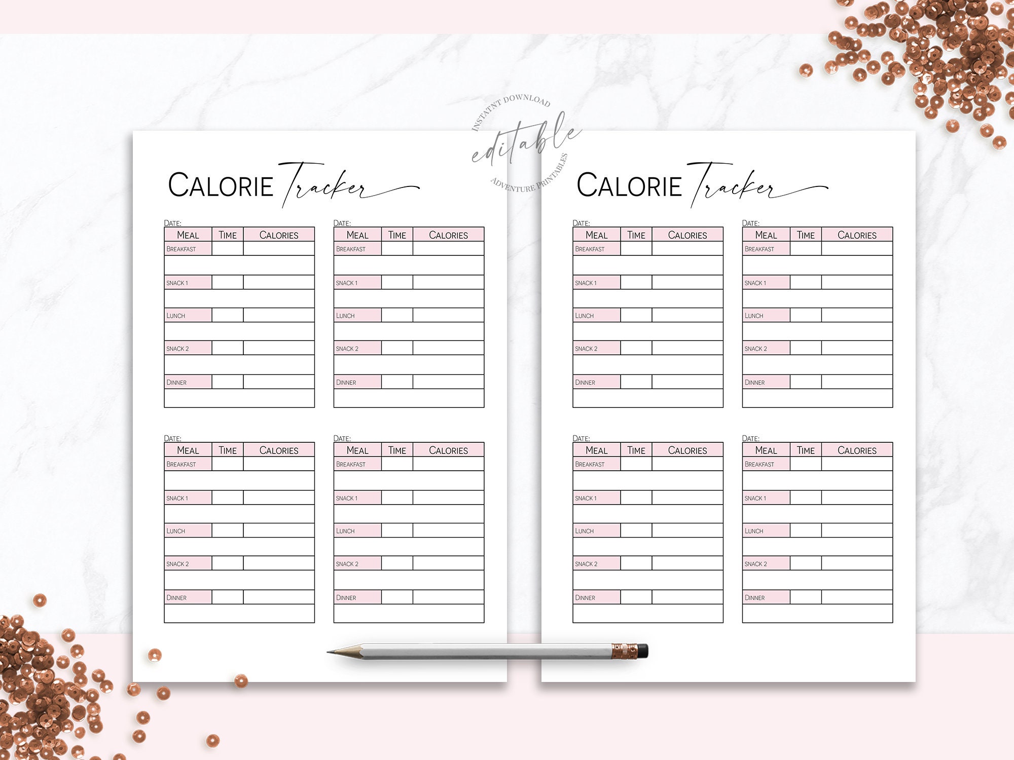 Daily Calorie Intake Tracker Printable Insert, Meal Planner Insert ...