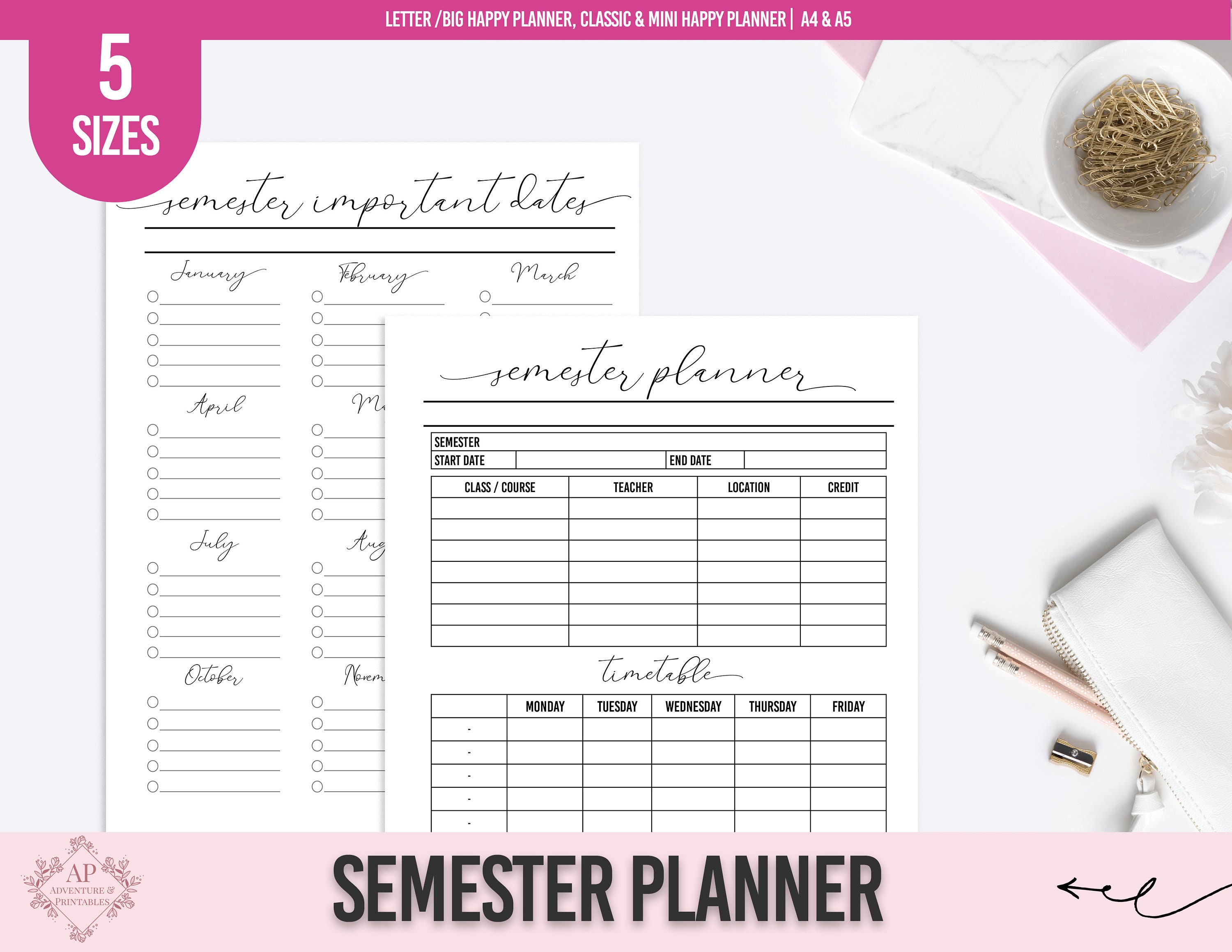 Semester Planner, Sudent Semester Planner, Collage Semester Information ...