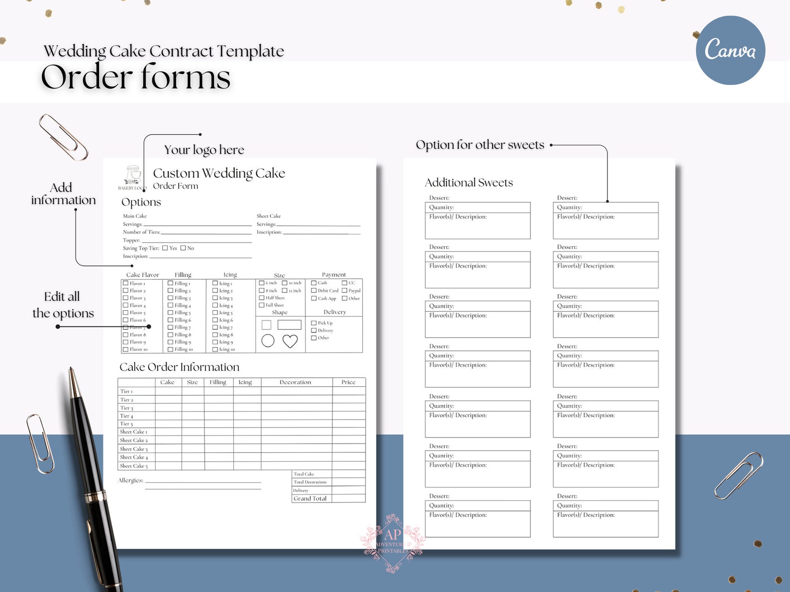 Editable Wedding Cake Contract Template, Custom Wedding Cake Order Form ...