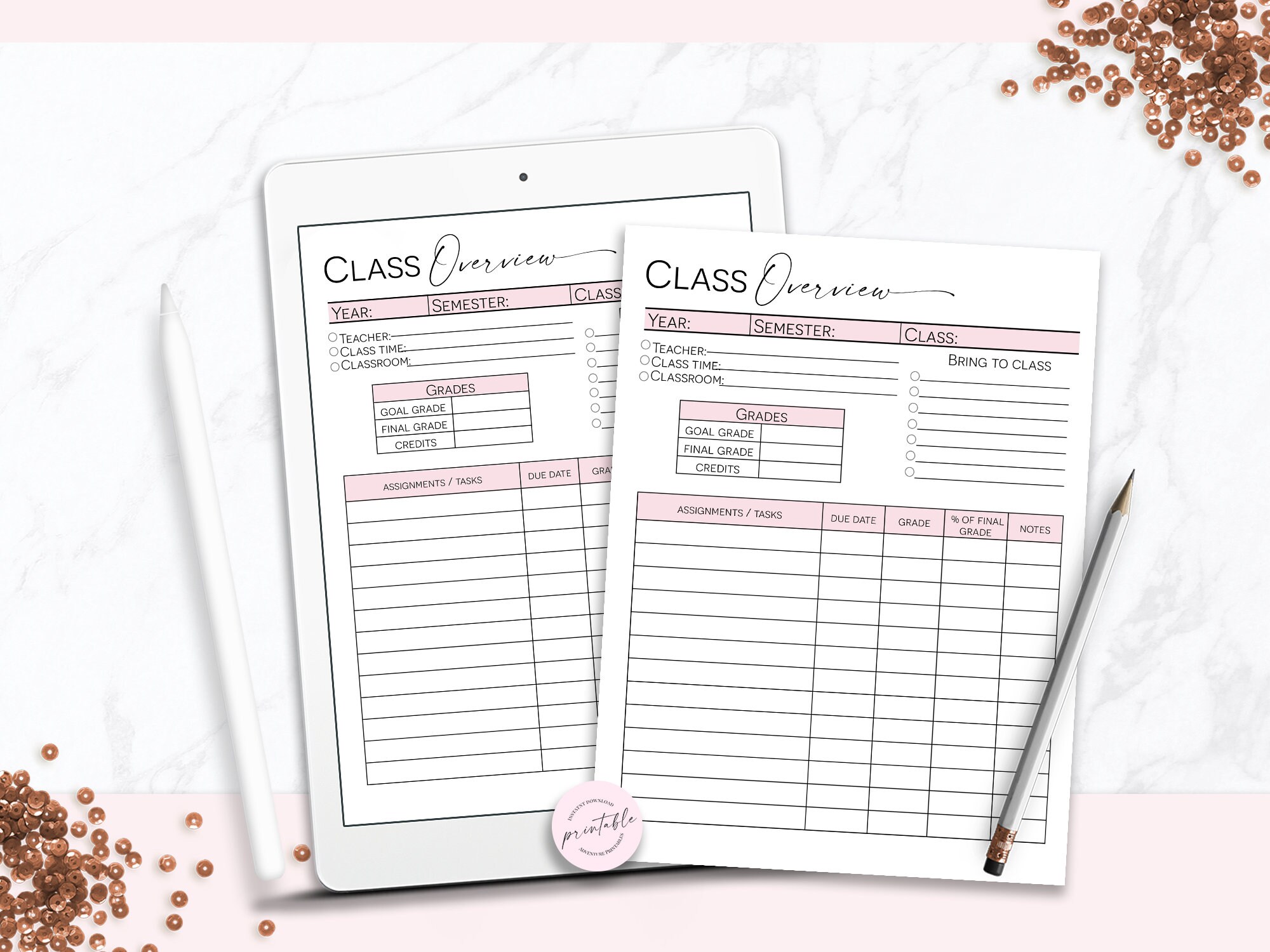 Class Overview Planner, Semester Class Overview, Collage Classes List ...