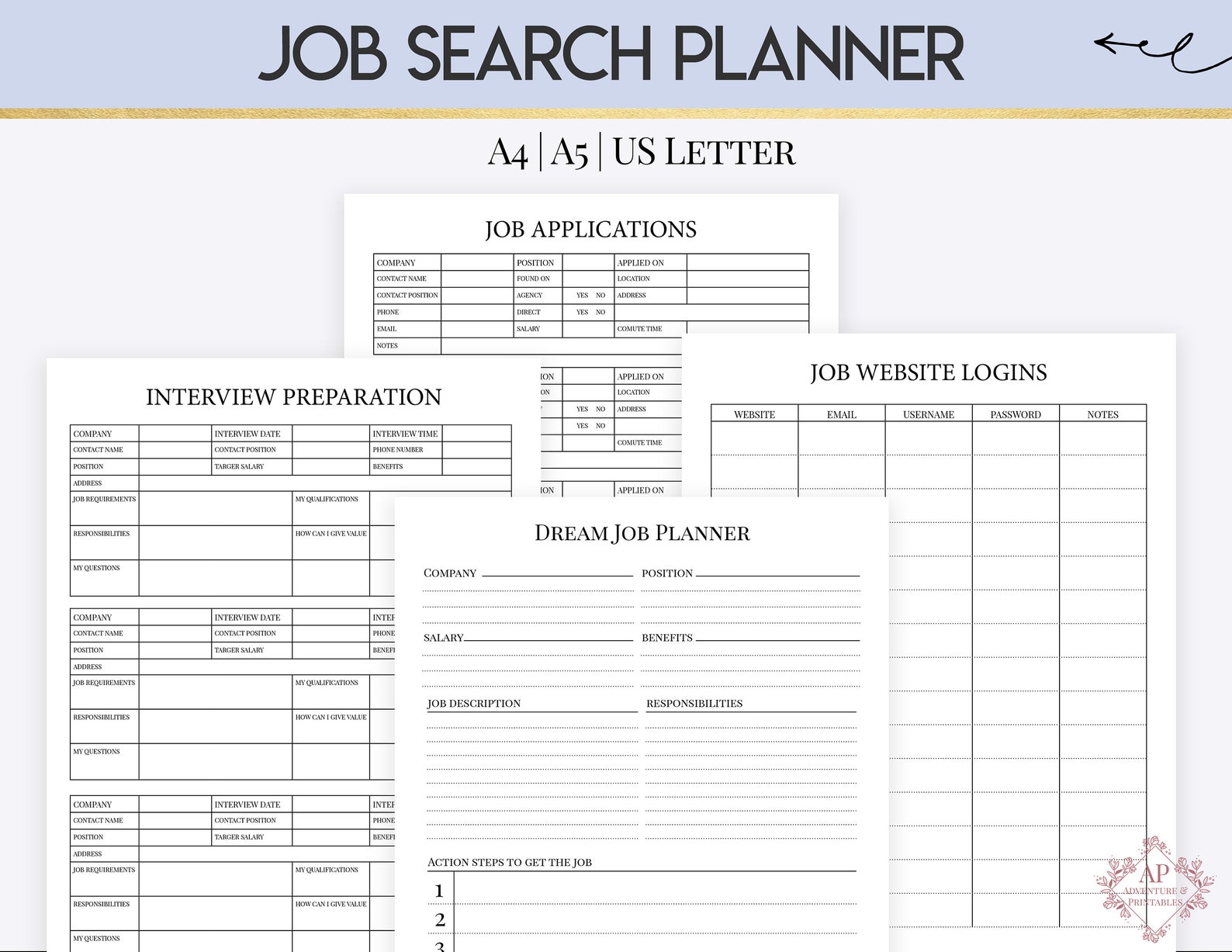 Job Search Planner Job Application Planner Dream Job - Etsy