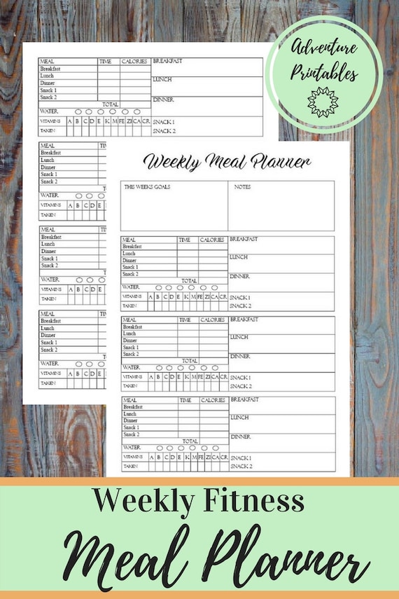 Fitness Meal Planner Printable Fitness Insert Food Vitamin | Etsy
