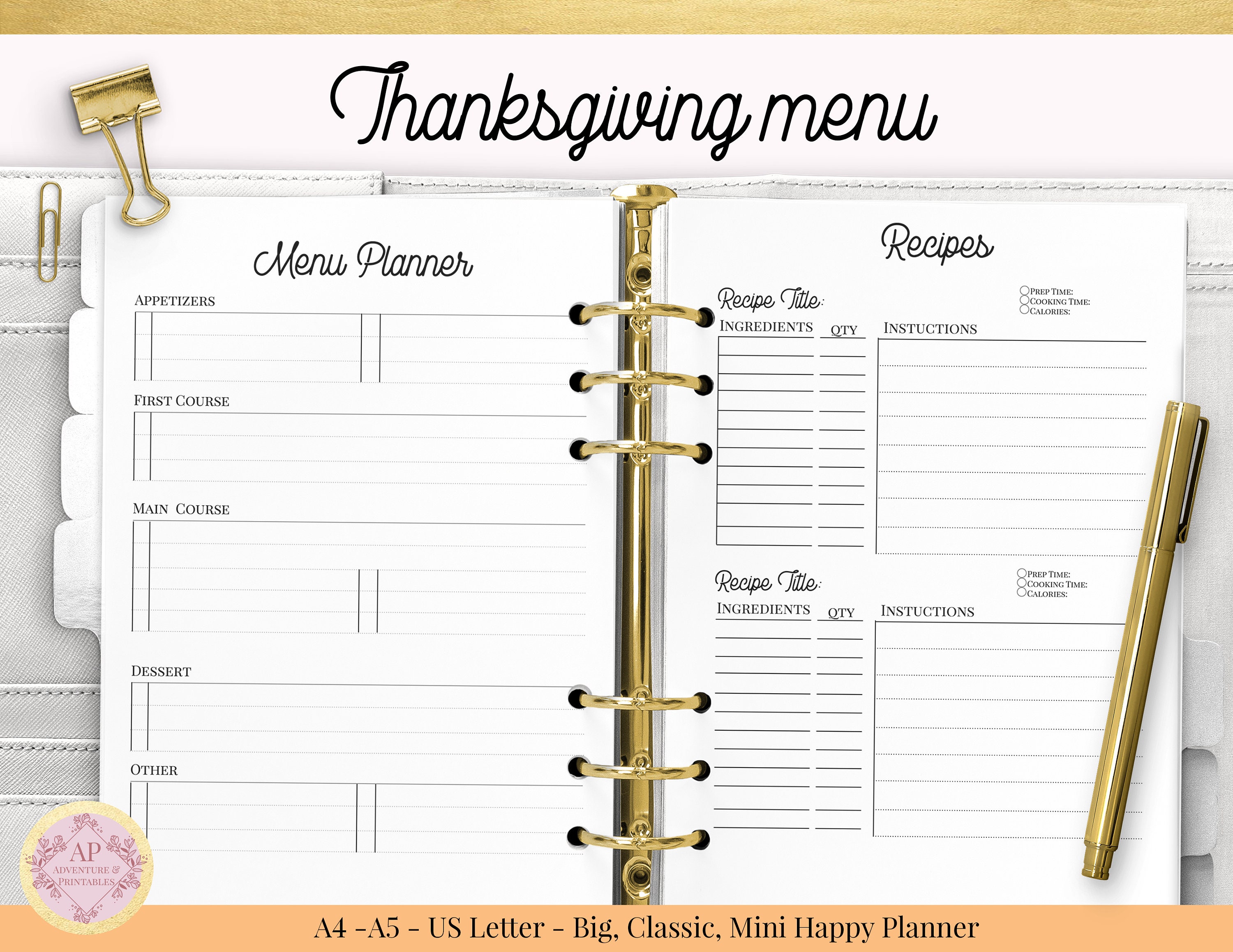 Thanksgiving Menu Planner, Detailed Thanksgiving Meal Planner ...