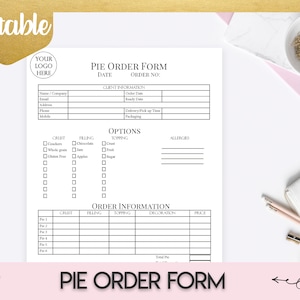 Pie Order Form, Editable Bakery Forms, Custom Pie Order Form, Pie ...