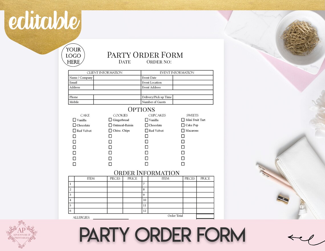 Party Cake and Sweets Order Form Editable Bakery Forms Cake - Etsy
