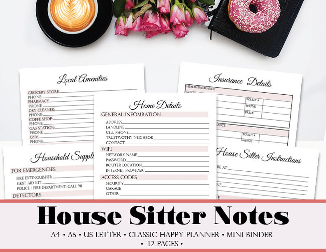 House Sitter Notes and Instructions, Printable House Sitter Notes ...