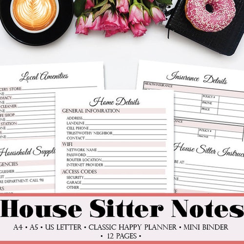 House Sitter Notes and Instructions Printable House Sitter - Etsy