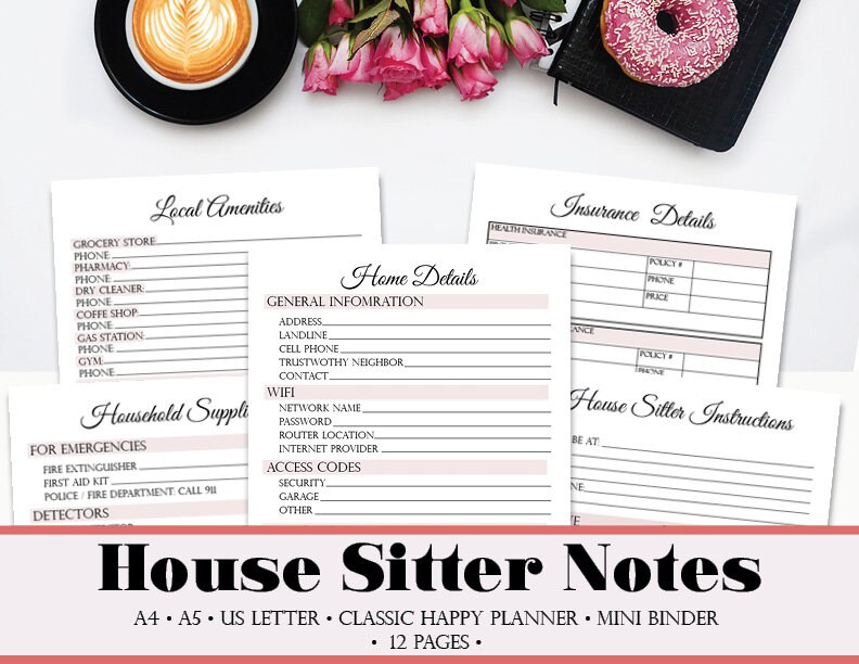 House Sitter Notes and Instructions, Printable House Sitter Notes ...