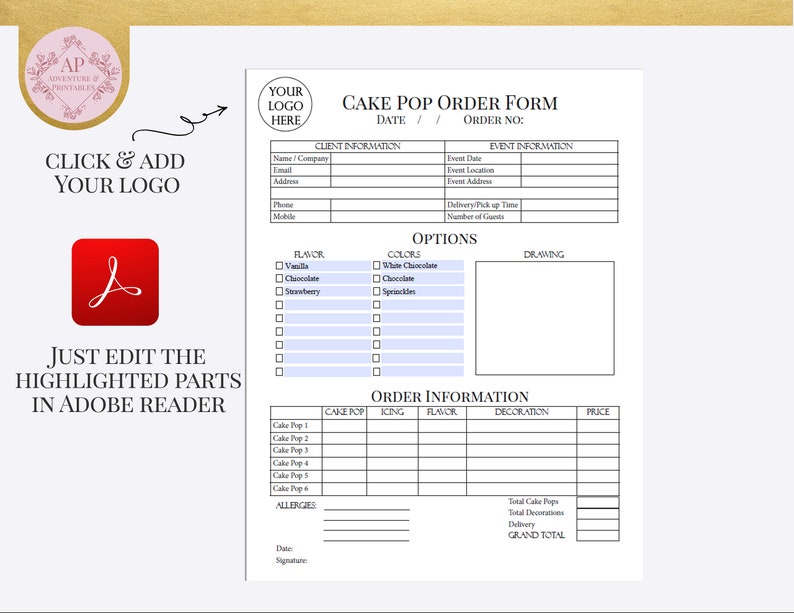 Custom Cake Pop Order Form Bakery Forms Cake Pop Order Form - Etsy UK