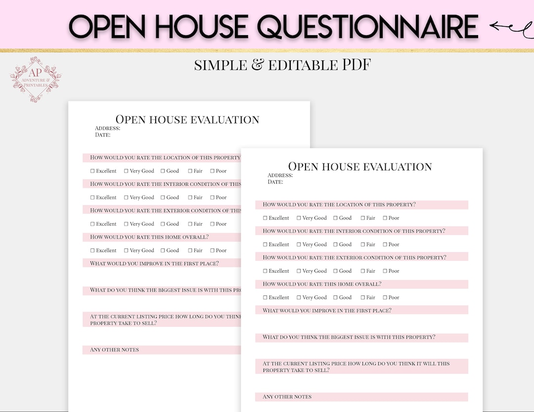 Open House Evaluation Form, Open House Questionnaire, Real Estate Agent ...