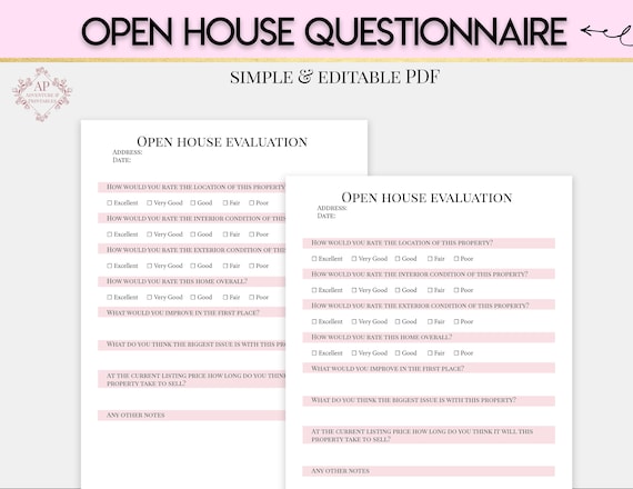 Open House Evaluation Form Open House Questionnaire Real | Etsy
