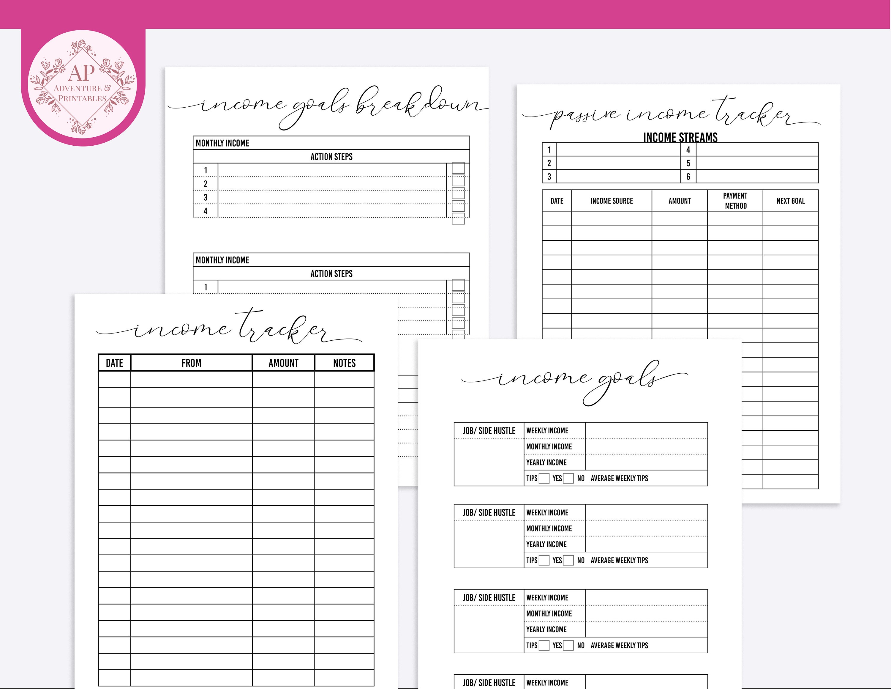 Income Goals Tracker, Yearly Income Planner Insert, Income Goals ...