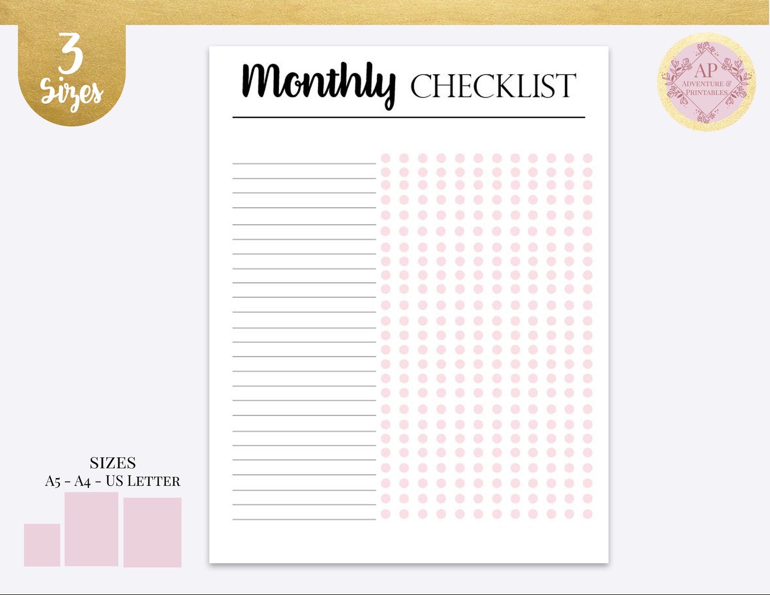 Monthly Checklist Printable Planner Insert, Yearly Tracker, Monthly ...